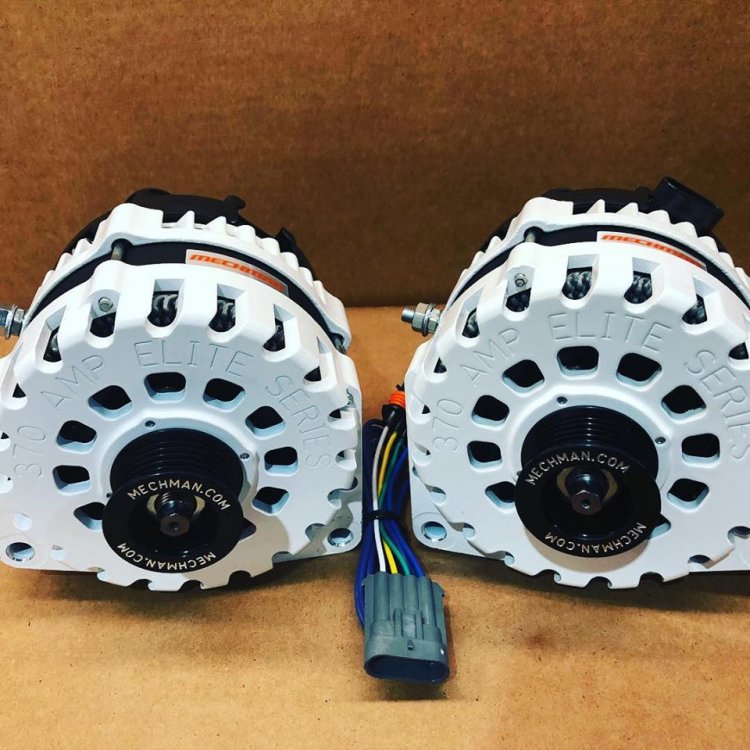 Two Billet Mechman 370A alternators in high temp white for the XS Power ...